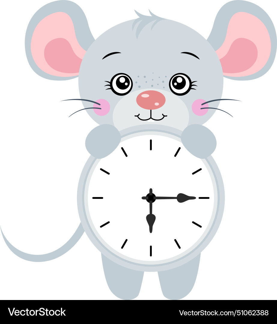 Cute mouse with clock inside Royalty Free Vector Image