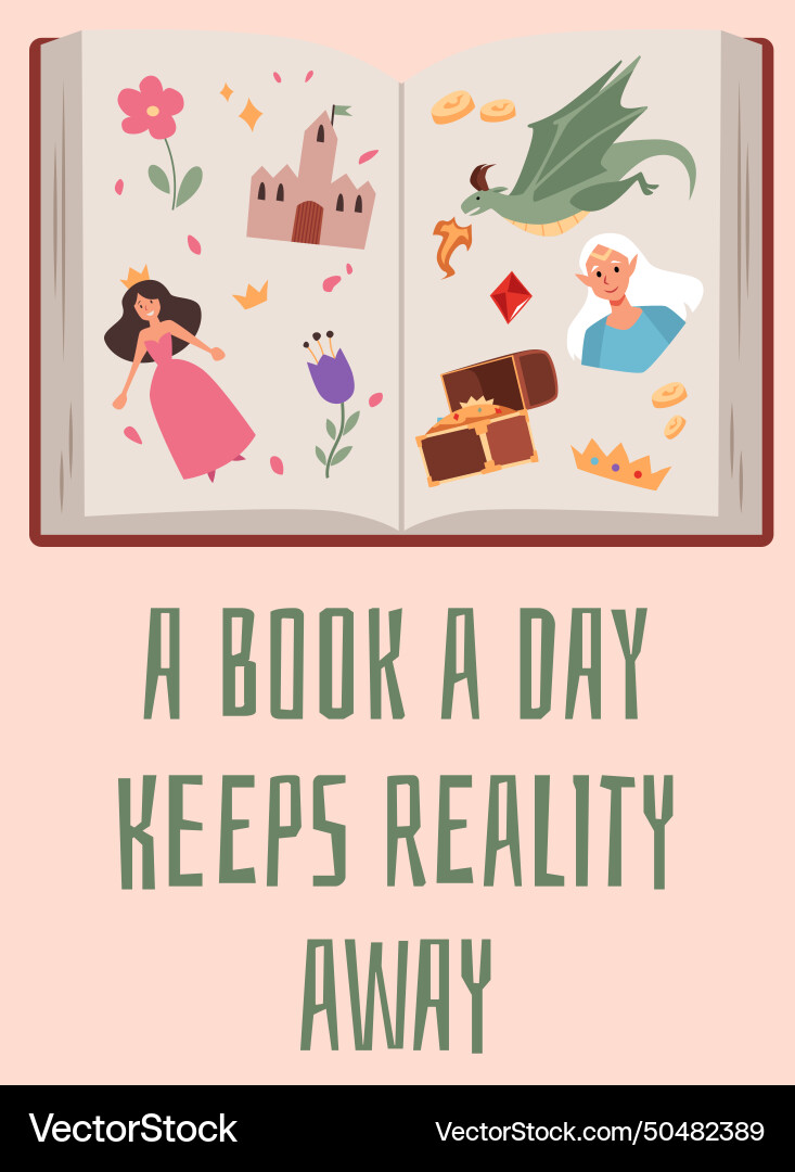 A book day keeps reality away cartoon Royalty Free Vector