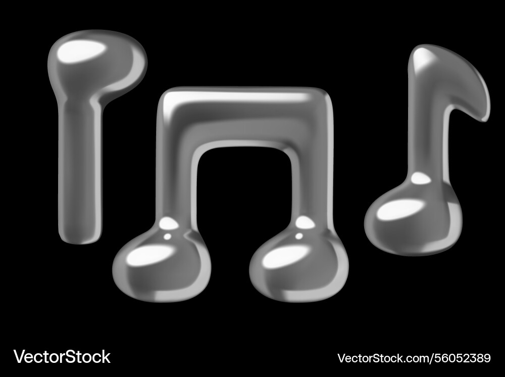 Chrome musical notes 3d icons set on black Vector Image