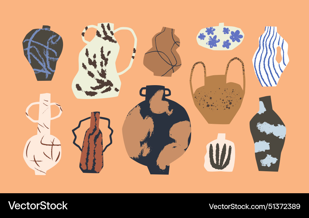 Flower vases set modern trendy ceramics Royalty Free Vector