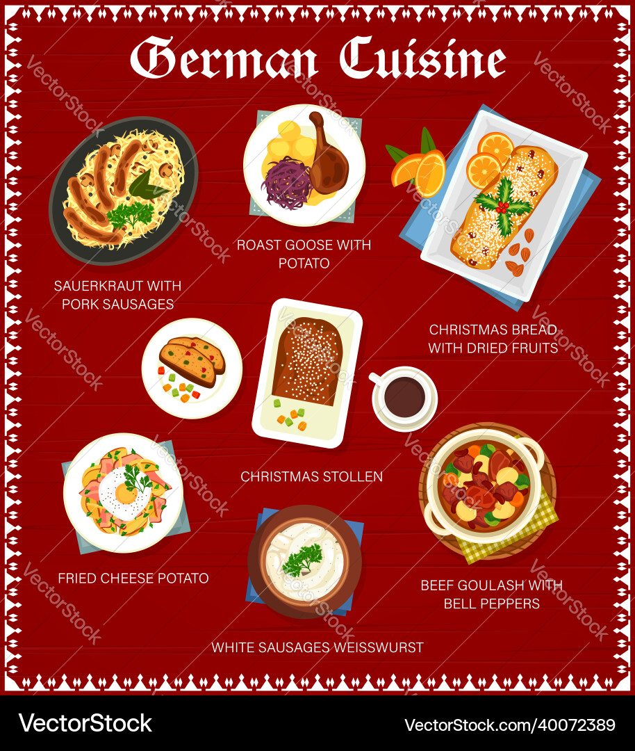 German cuisine food menu page template Royalty Free Vector