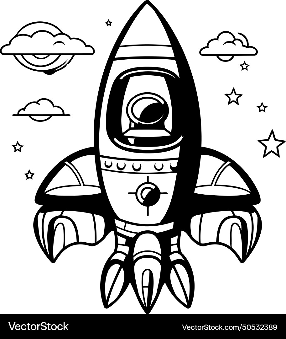 Space rocket black and white for coloring book Vector Image