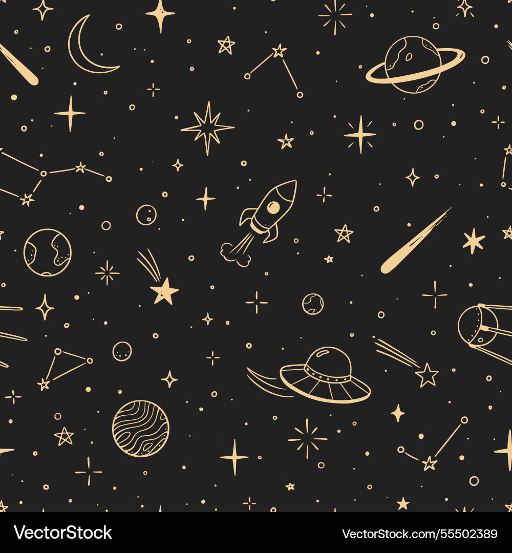 Space star galaxy seamless pattern hand Royalty Free Vector