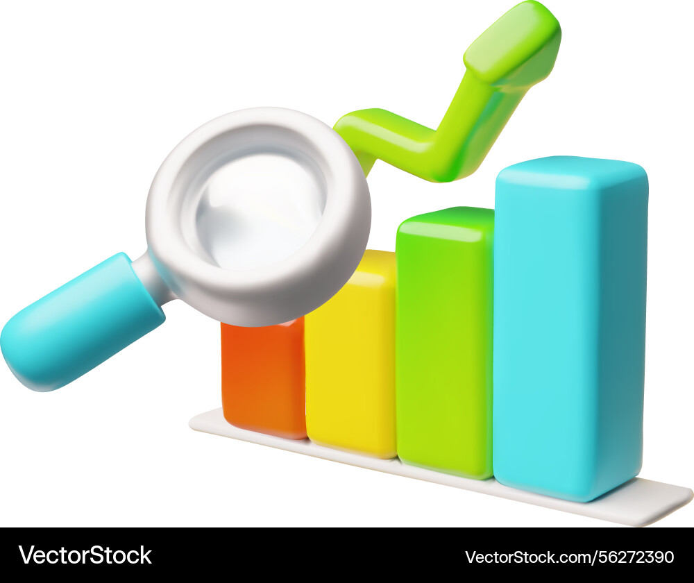 Analysis with magnifying glass 3d set Royalty Free Vector