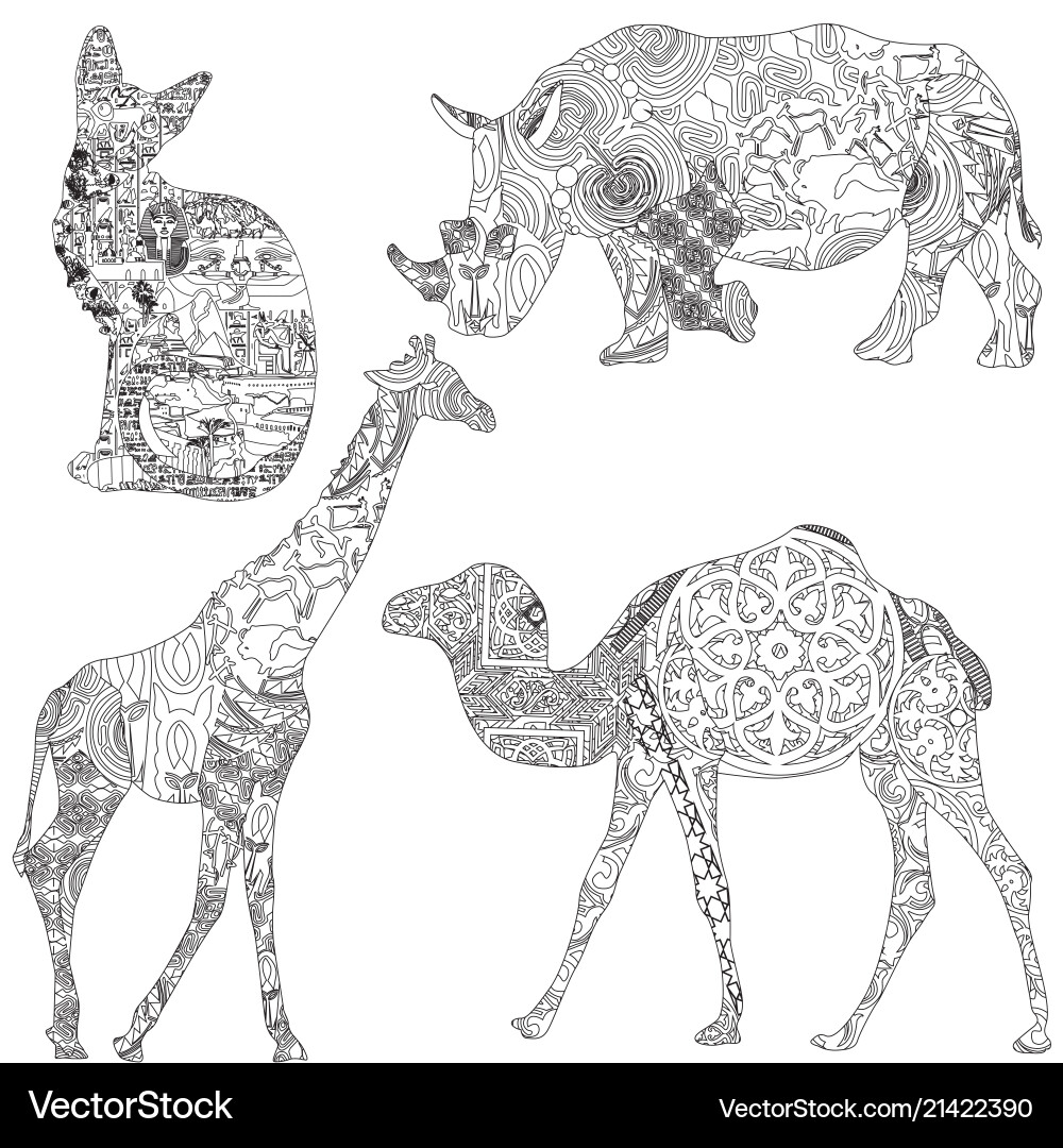 Animals in ethnic patterns Royalty Free Vector Image