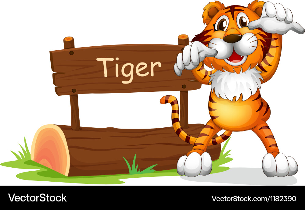 Cartoon tiger signboard Royalty Free Vector Image