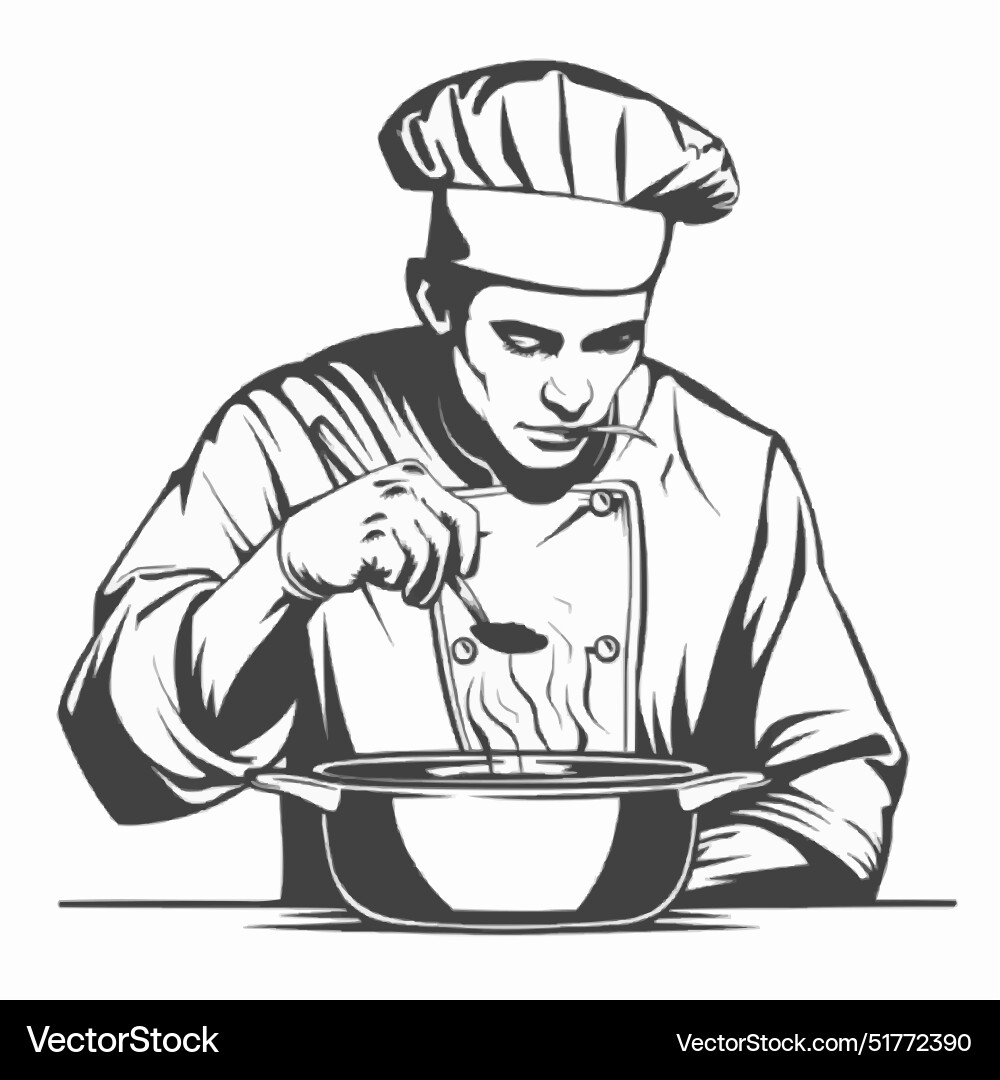 Chef tasting dish from pot Royalty Free Vector Image