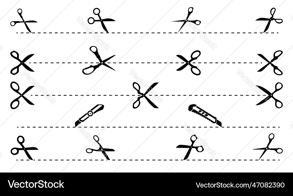 Cut lines with scissors cutter and utility knife Vector Image