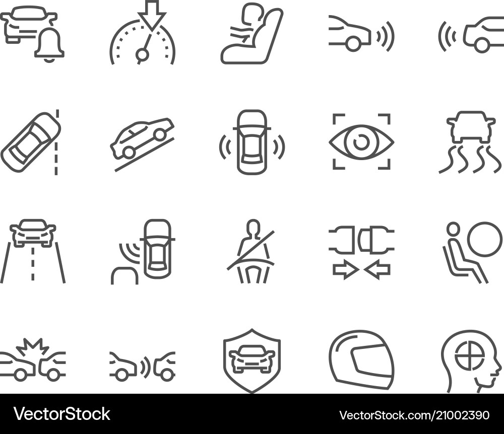 Line car safety icons Royalty Free Vector Image