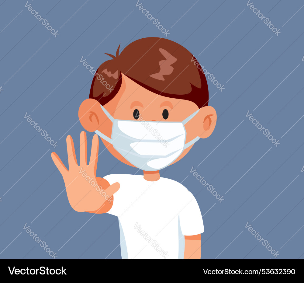 Little kid wearing face mask making stop gesture Vector Image