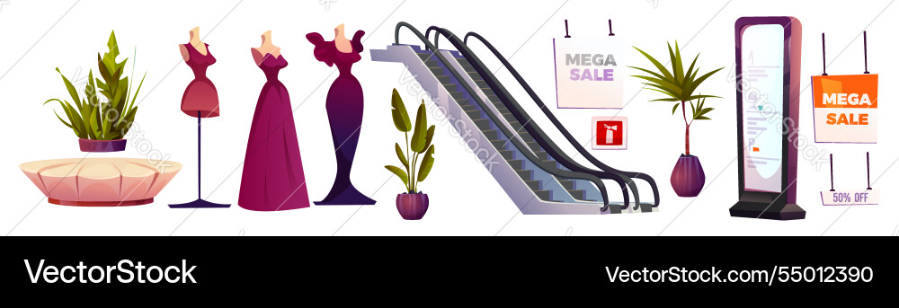 Mall hall elements set Royalty Free Vector Image