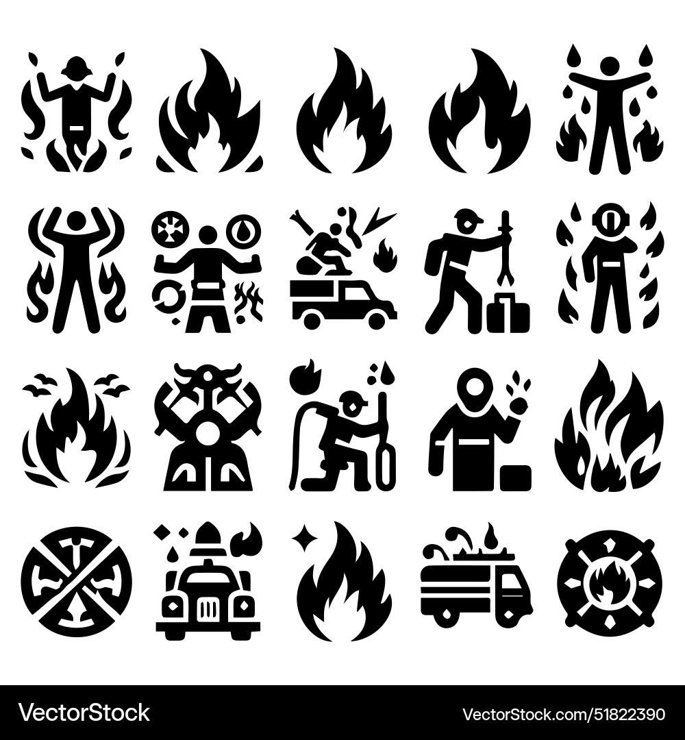Set of fire icon collection silhouette Royalty Free Vector