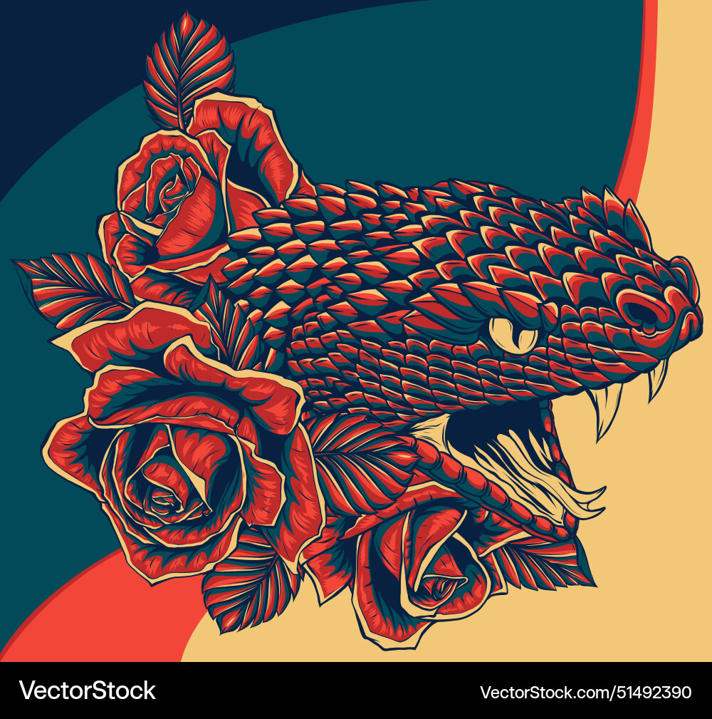 Snake head with roses Royalty Free Vector Image