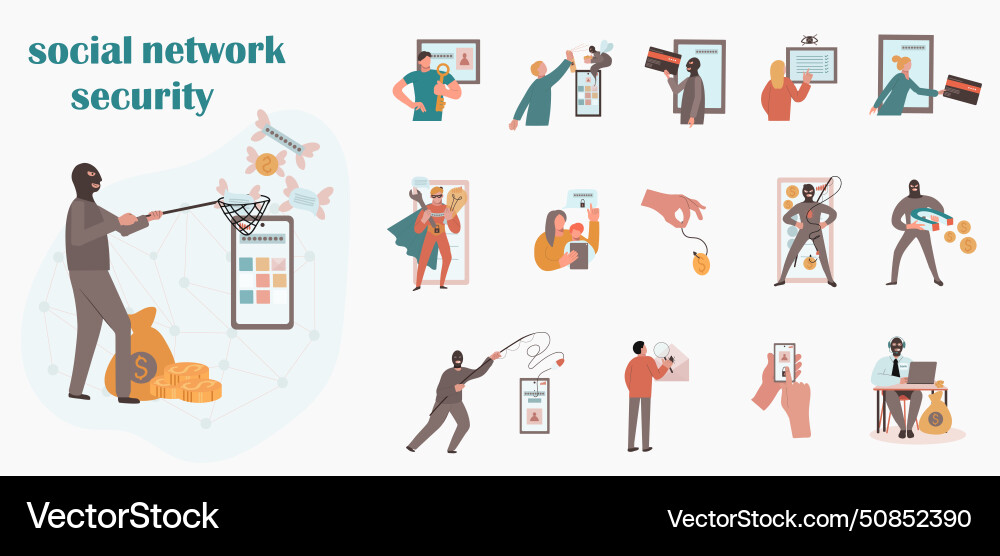 Social network security set Royalty Free Vector Image