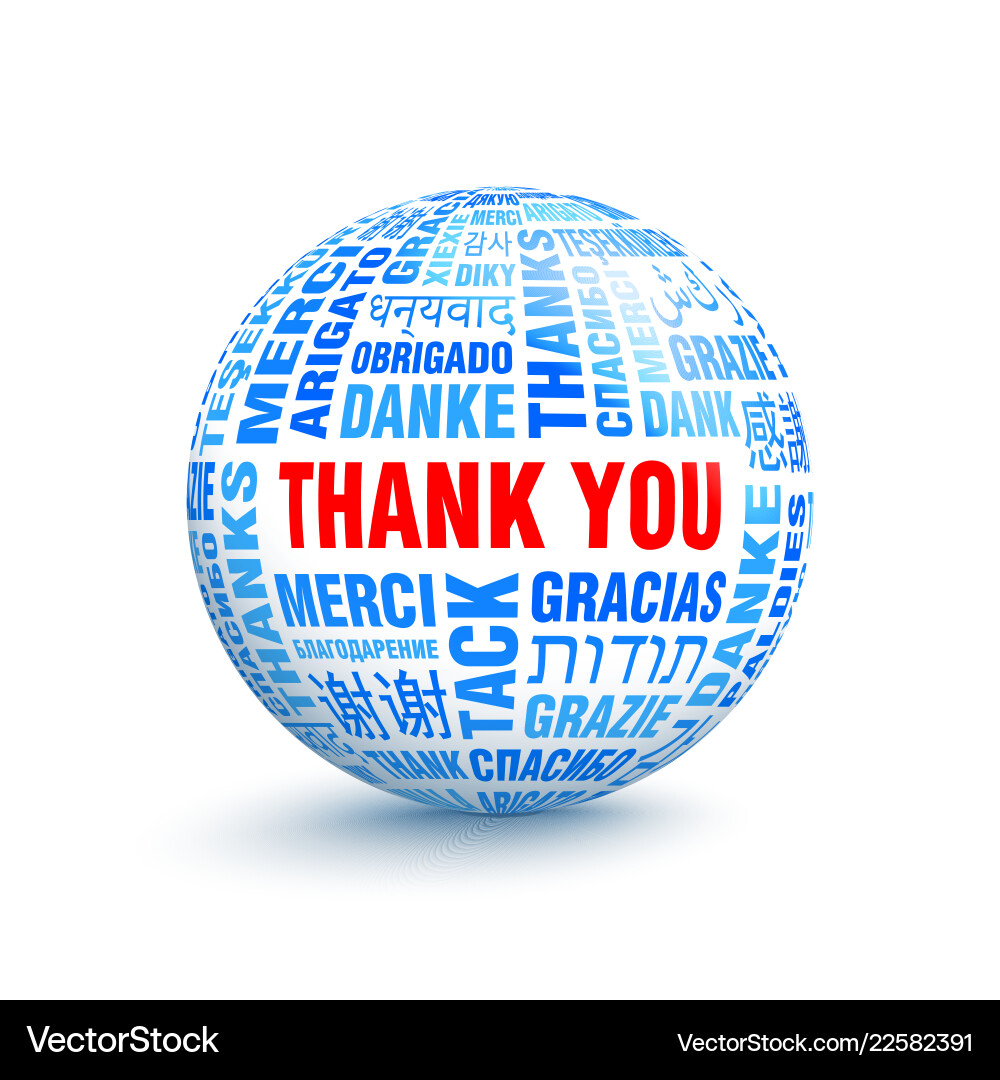 3d ball with words thanks in different languages Vector Image