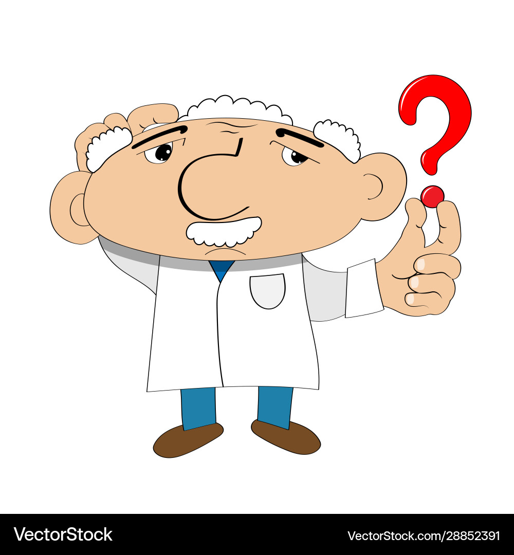 Cartoon scientist with question mark Royalty Free Vector