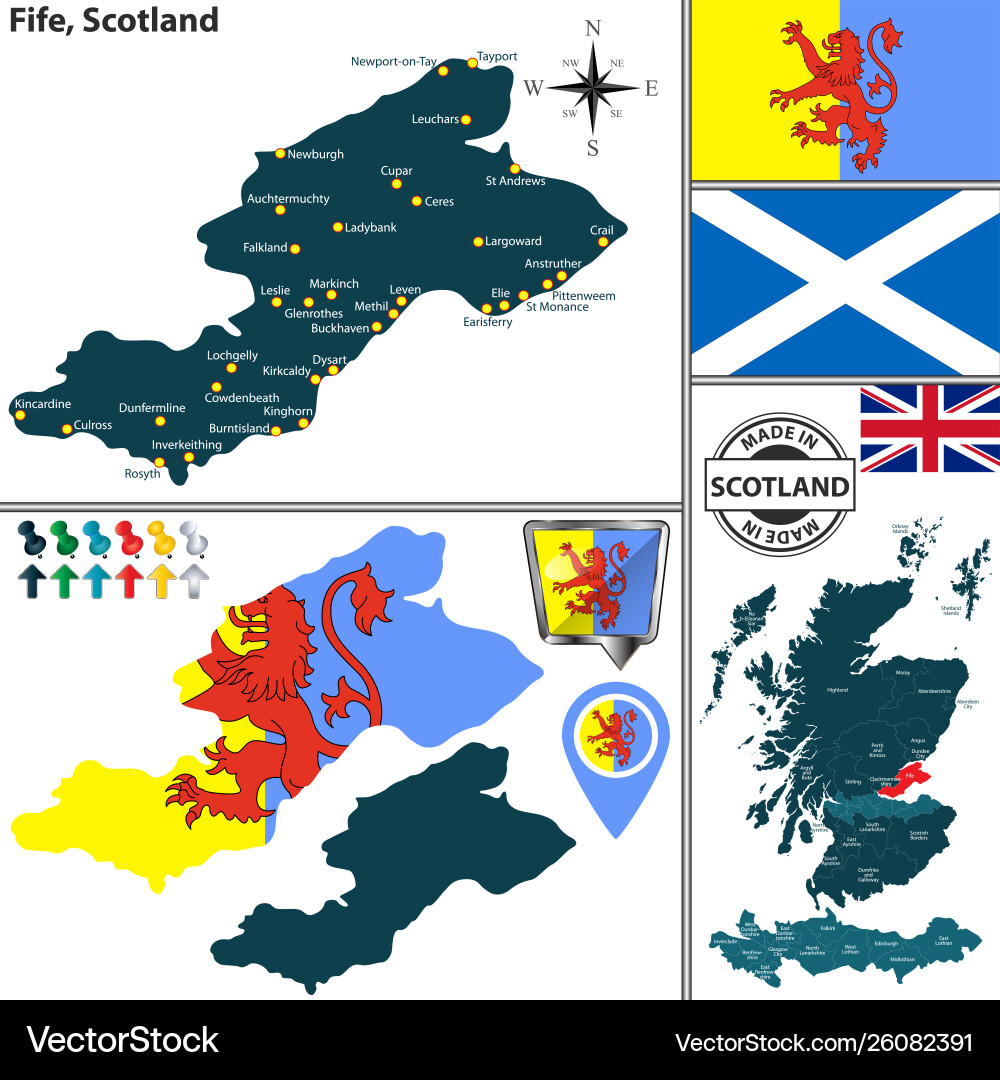 Fife, Scotland Map Royalty Free Vector Image - VectorStock