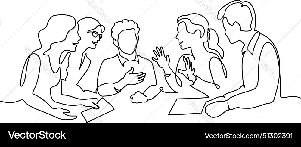 Group of young people discuss interesting task Vector Image