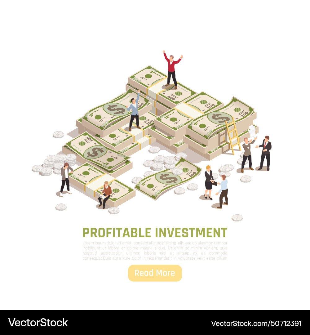 Isometric profitable investment background Vector Image