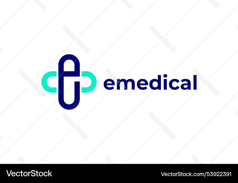 Logo letter e with symbol medical plus creative Vector Image