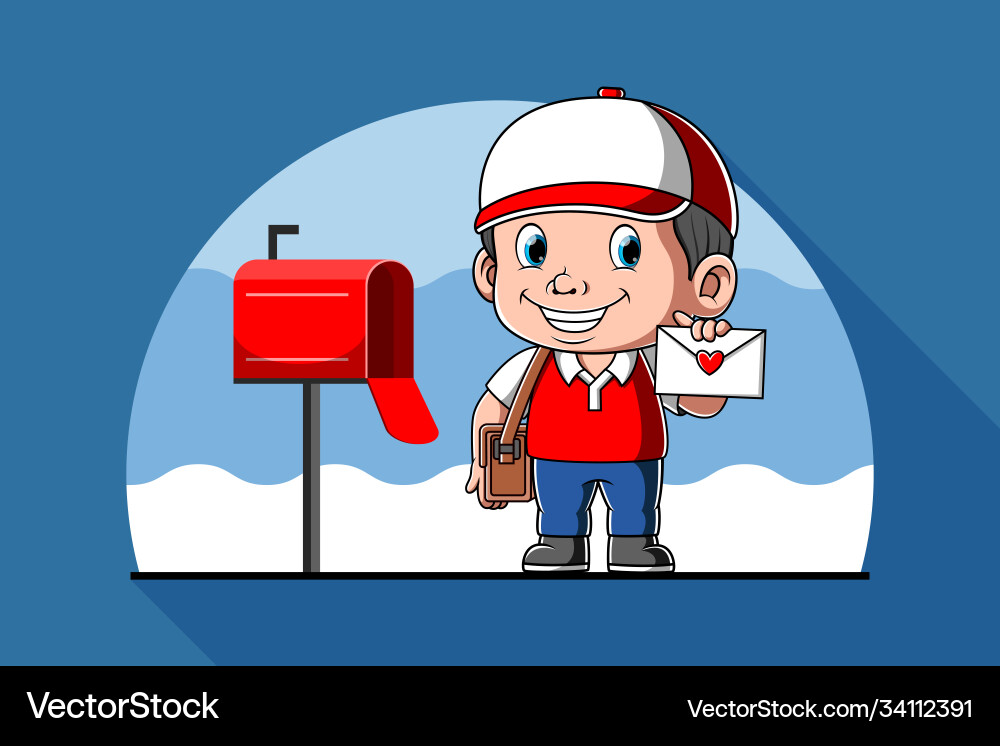 Mr postman holding mail in his hand Royalty Free Vector