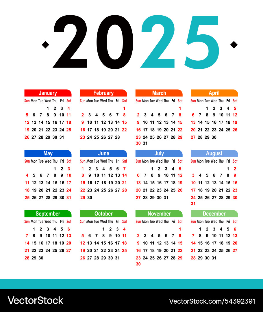 Professional annual calendar 2025 Royalty Free Vector Image