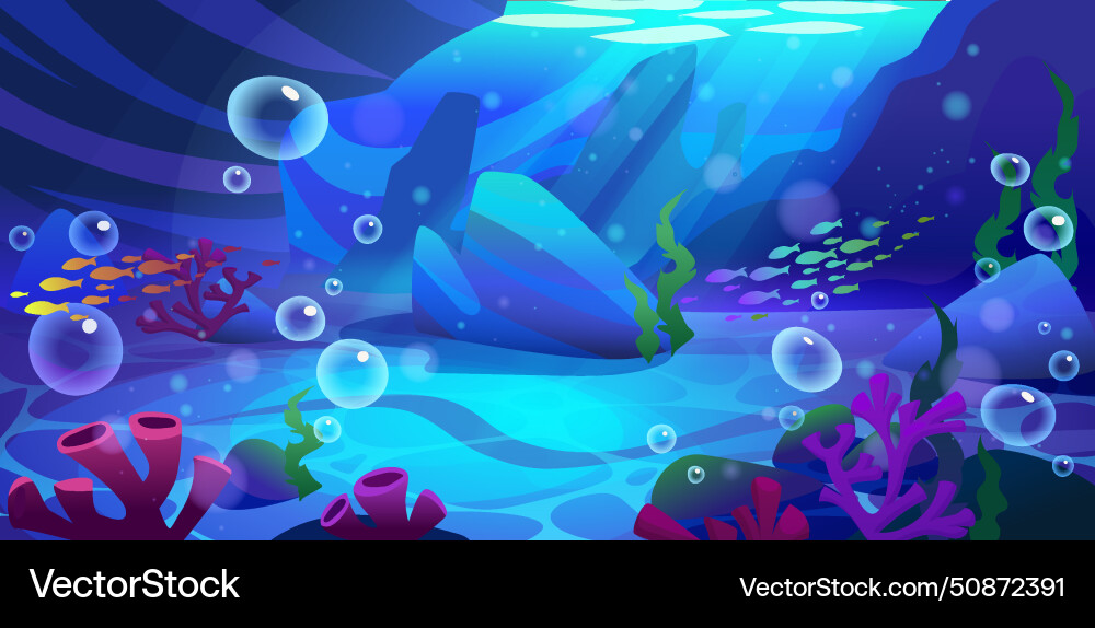 Seabed with corals and weeds stones bubbles Vector Image
