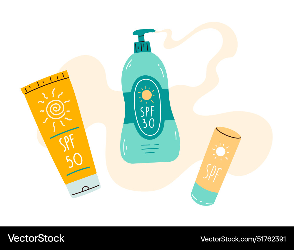 Summer sunscreen products spf protection sun Vector Image