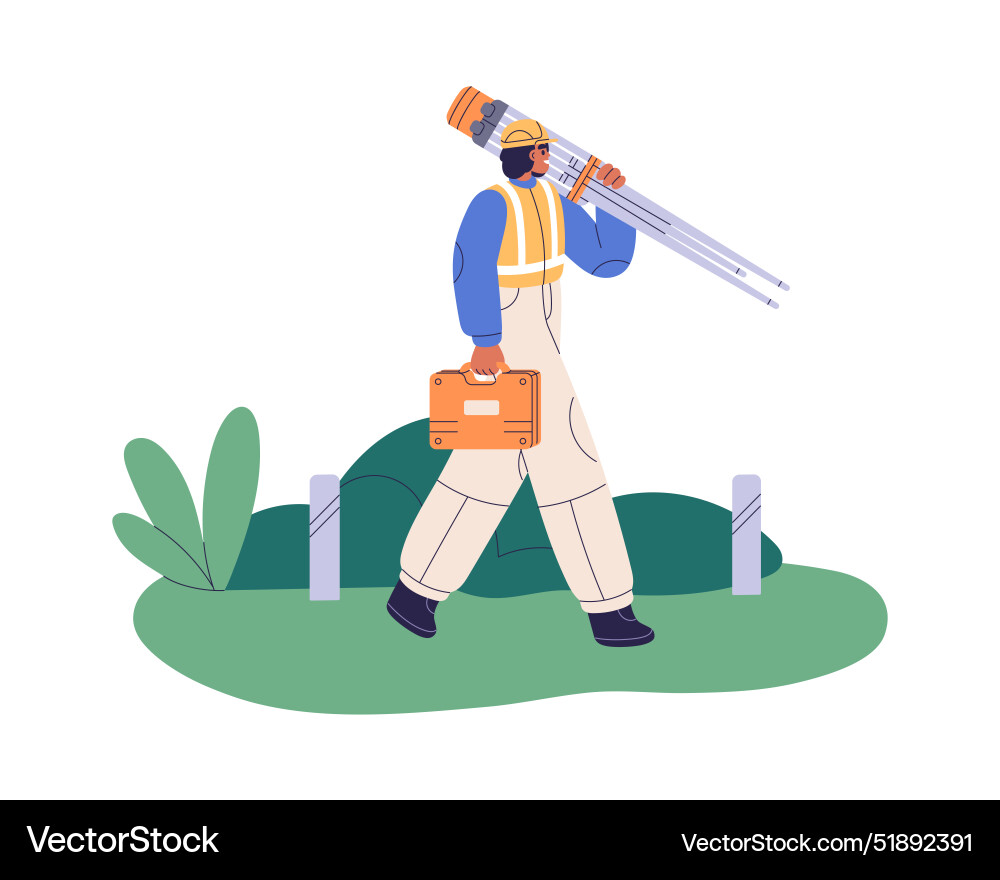 Surveyor with tripod and case topography Vector Image