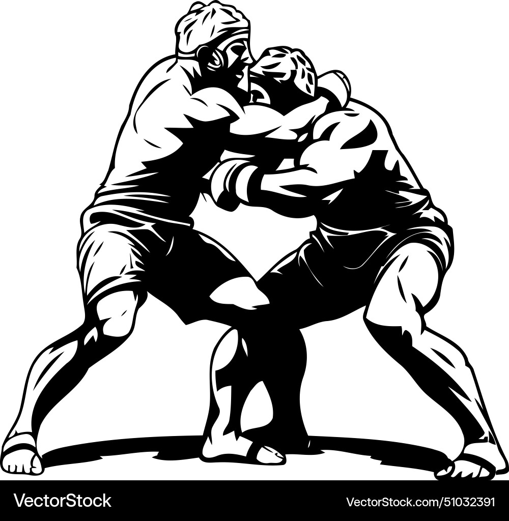 Two karate fighters fighting designed using Vector Image