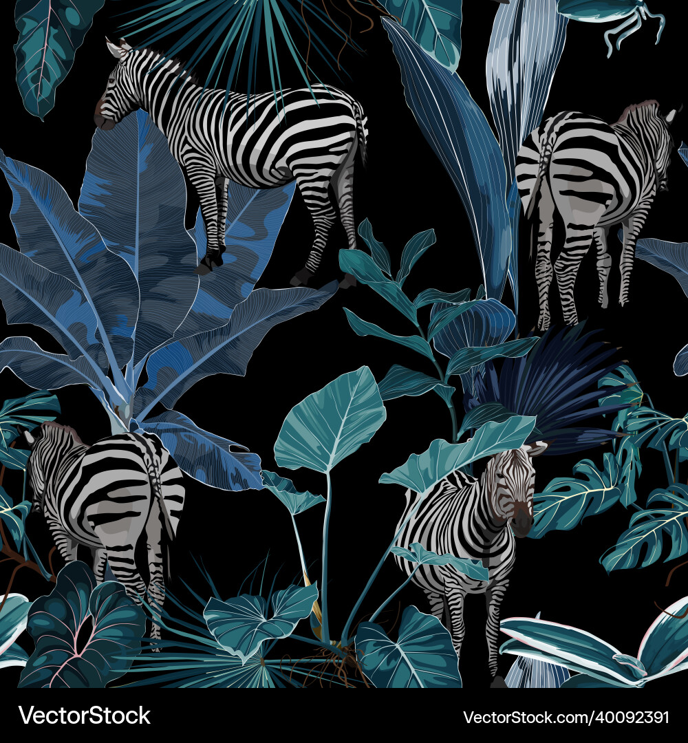 Zebra wildlife animal floral seamless pattern Vector Image