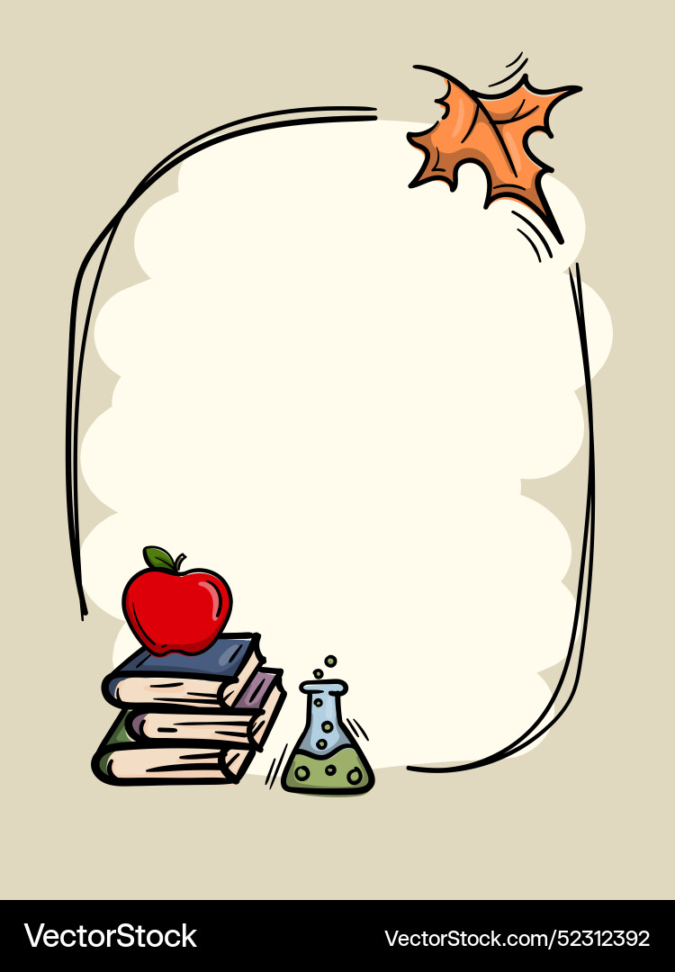 Autumn frame with school subjects books apple Vector Image