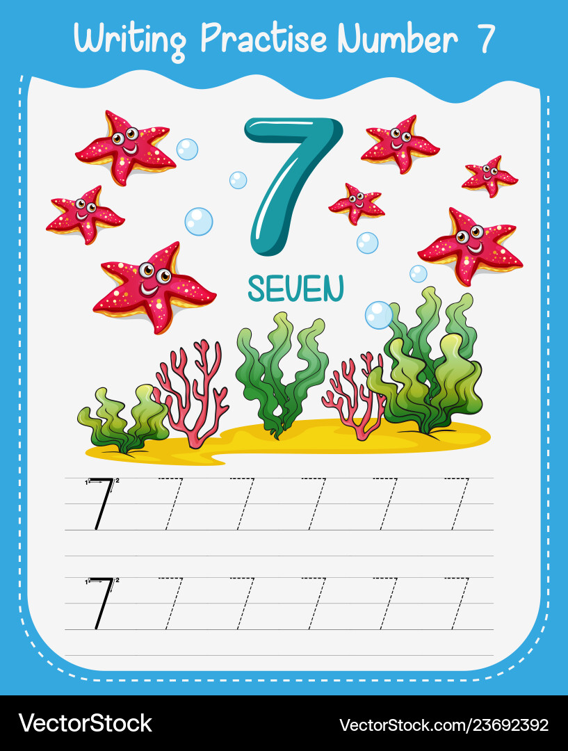 Number seven tracing worksheets Royalty Free Vector Image