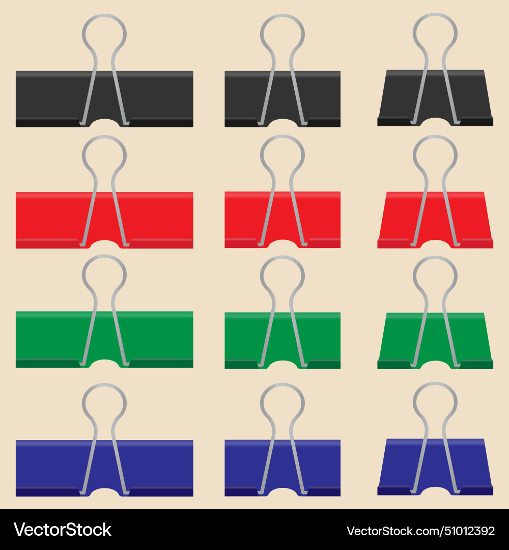 Set of binder clips various colors Royalty Free Vector Image