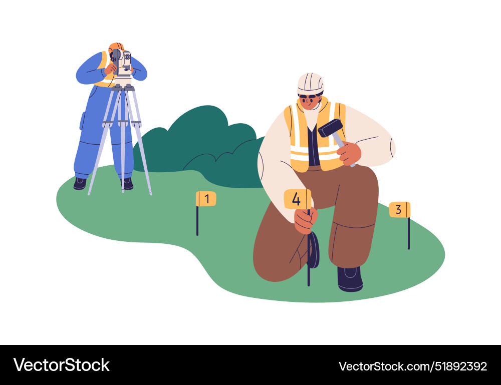 Surveying engineers at work surveyors measuring Vector Image