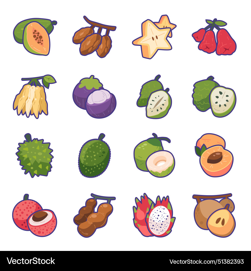 Cartoon fruit set cute doodle fruits icon – Royalty-Free Vector ...