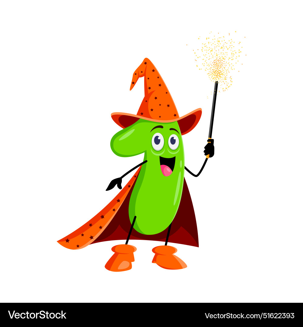 Cartoon math number one wizard wielding a wand Vector Image