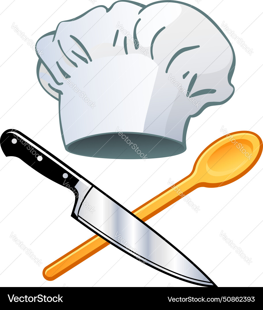 Chefs hat toque blanche wooden spoon knife Vector Image