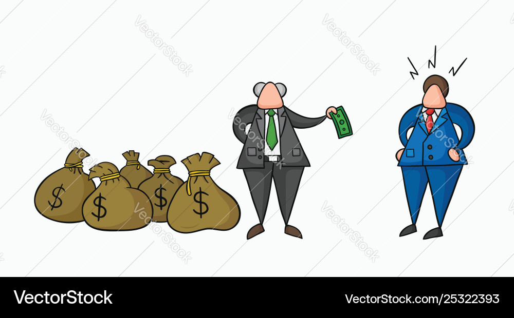 Handgezeichnete Chef hat viel Geld mit Säcken Vektorbild