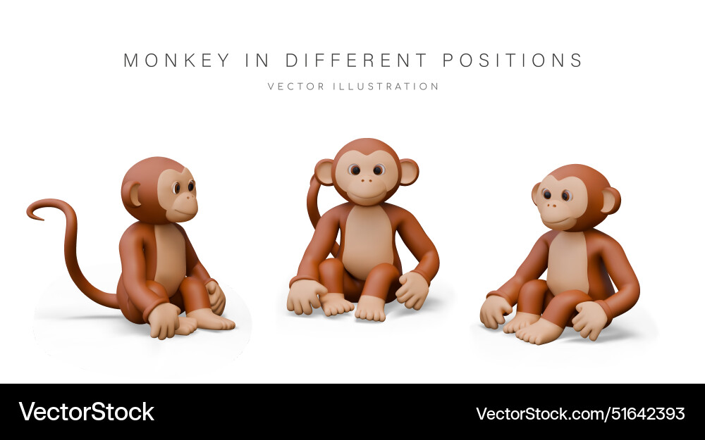Realistic brown monkey in different positions Vector Image