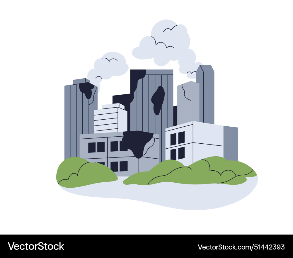 Ruined city destroyed buildings war broken Vector Image