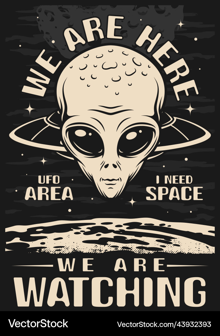 Space alien flyer monochrome vintage Royalty Free Vector