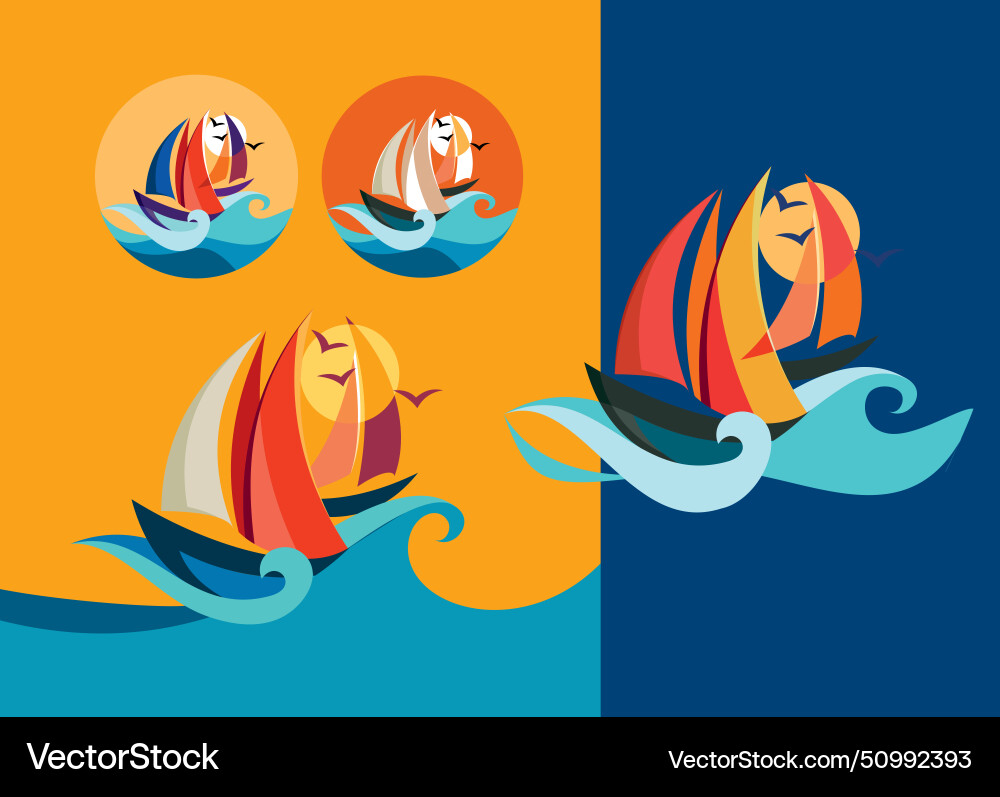 With the sailboat on waves Royalty Free Vector Image