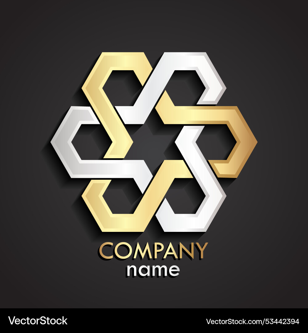 3d geometric hexagonal silver gold logo Royalty Free Vector