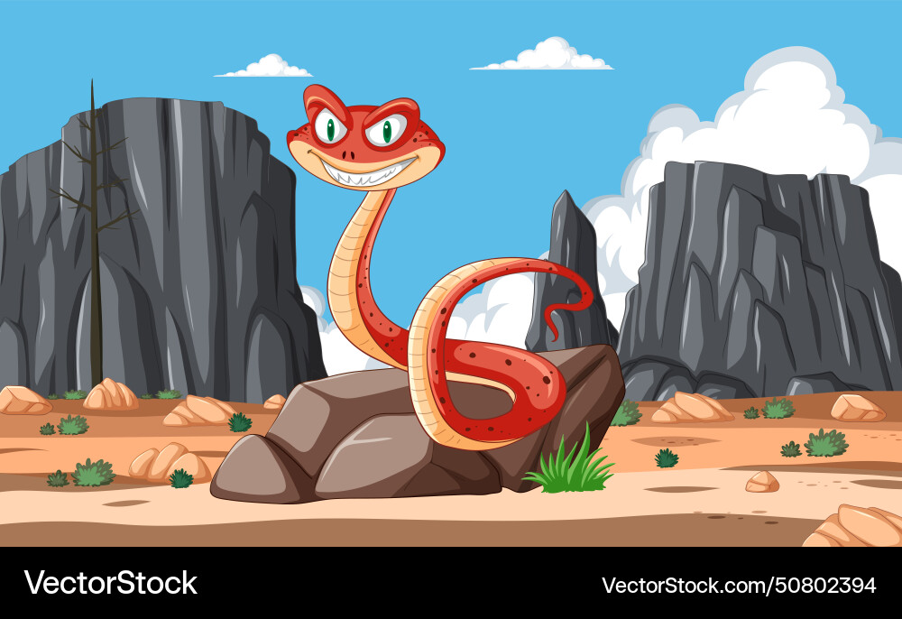 Cartoon snake with a playful expression in desert Vector Image