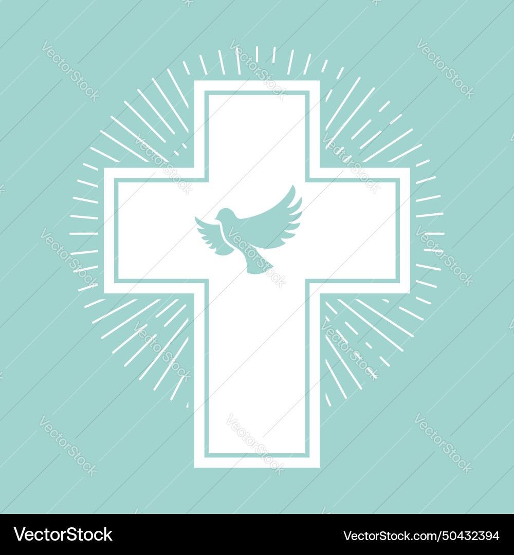 Dove and a cross on light olive background Vector Image