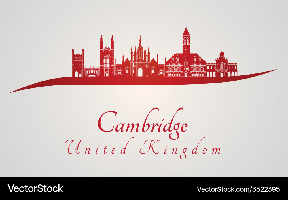 Cambridge skyline in red Royalty Free Vector Image