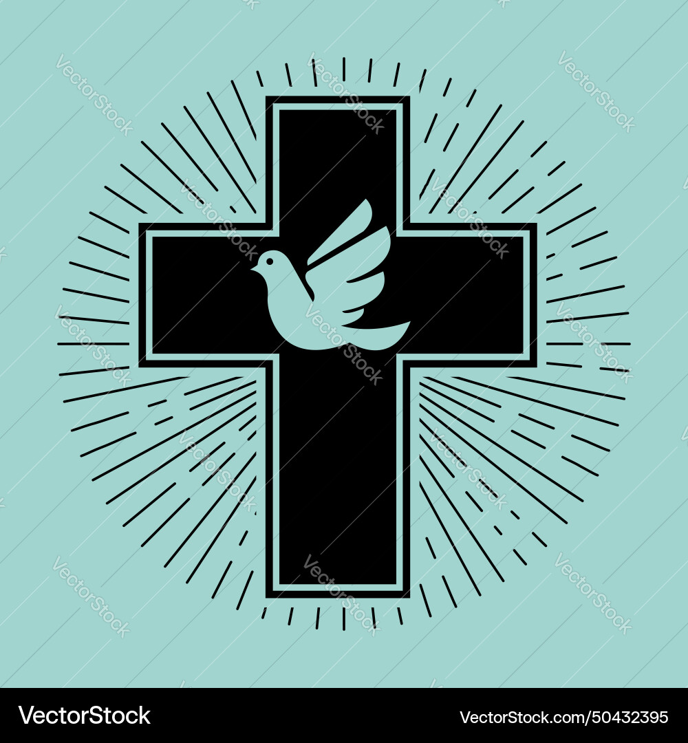 Dove and a cross on light olive background Vector Image