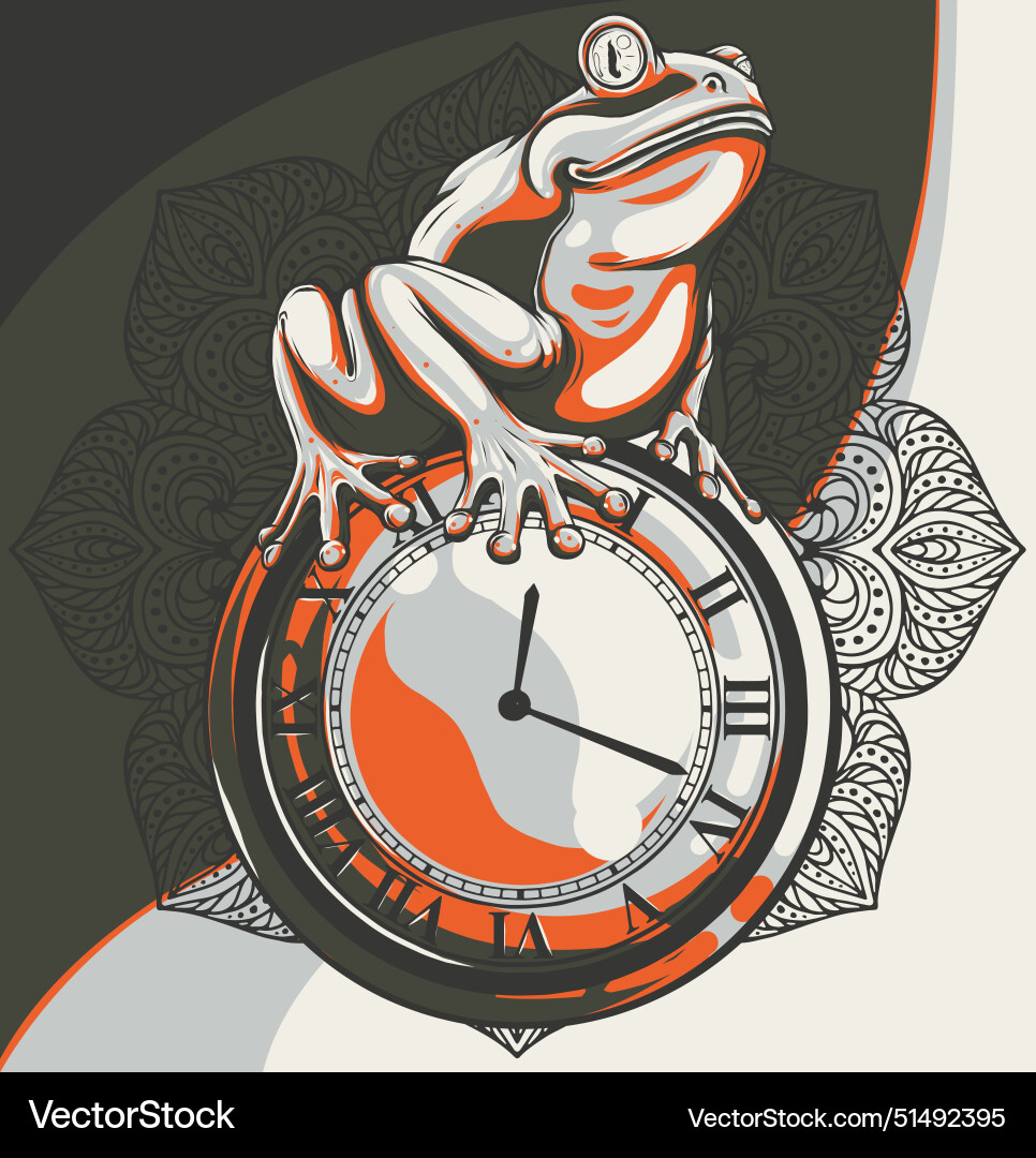 Frog sitting on clock Royalty Free Vector Image
