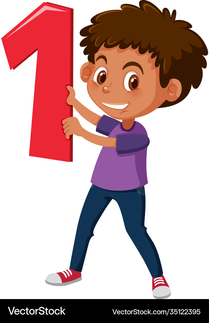 Student boy holding number cartoon character Vector Image
